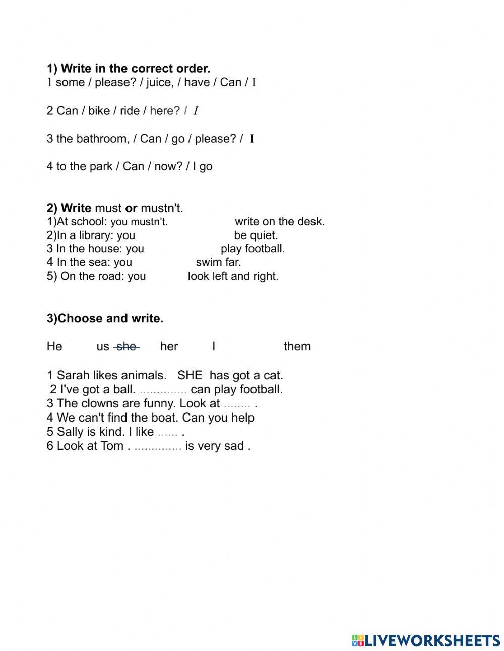 A short test worksheet | Live Worksheets