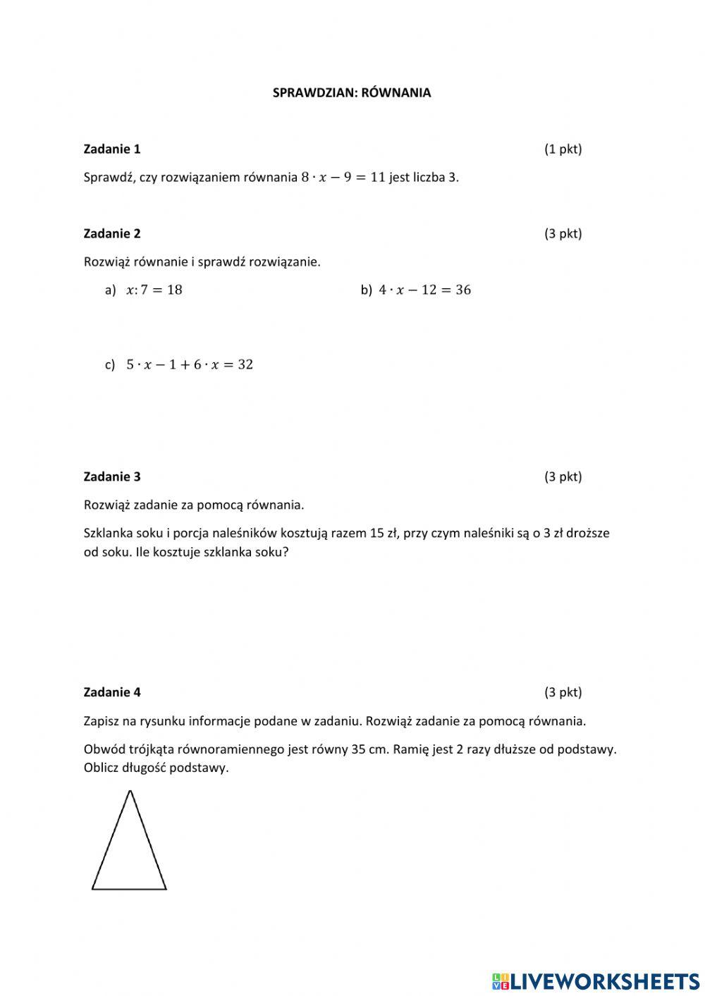 Równania interactive activity | Live Worksheets