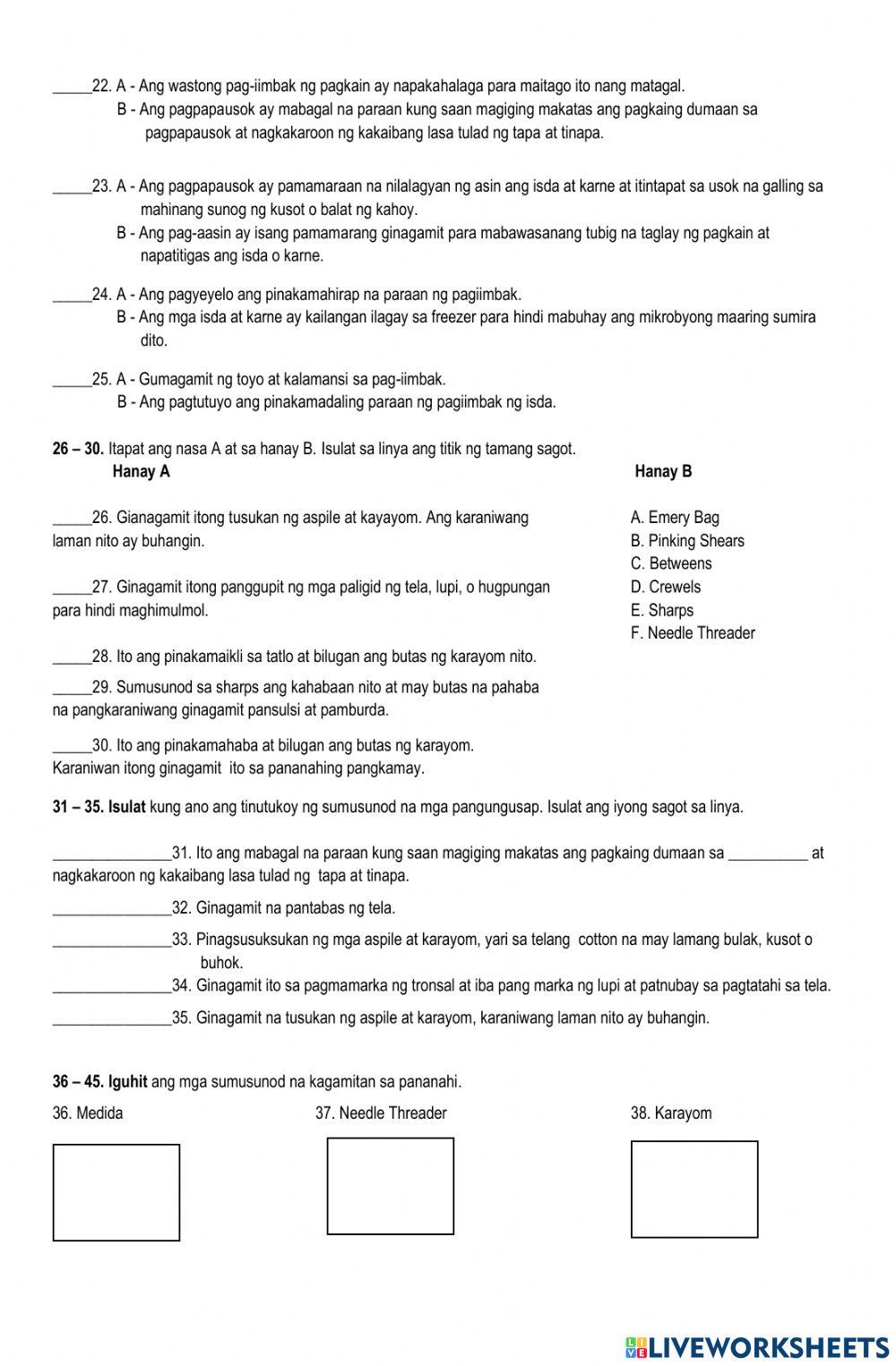 3RD PERIODICAL EXAMINATION IN EPP 6 online exercise for | Live Worksheets