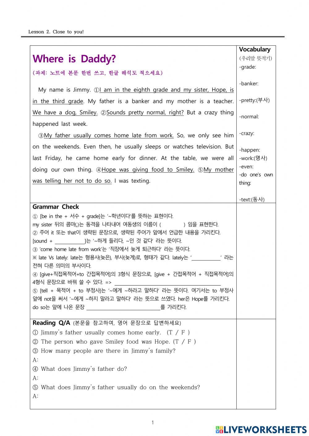 Lesson2 online activity | Live Worksheets