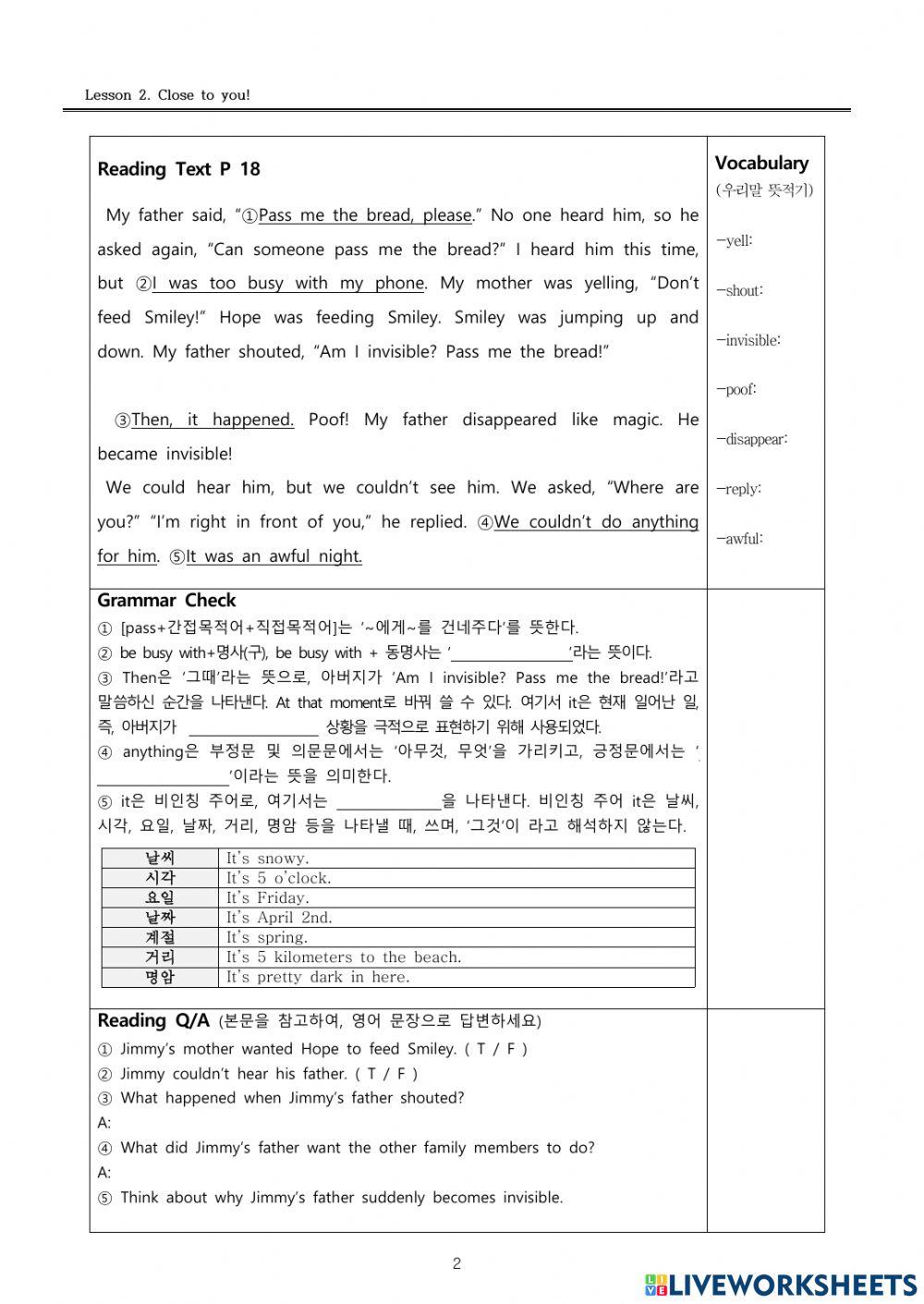 Lesson2 online activity | Live Worksheets