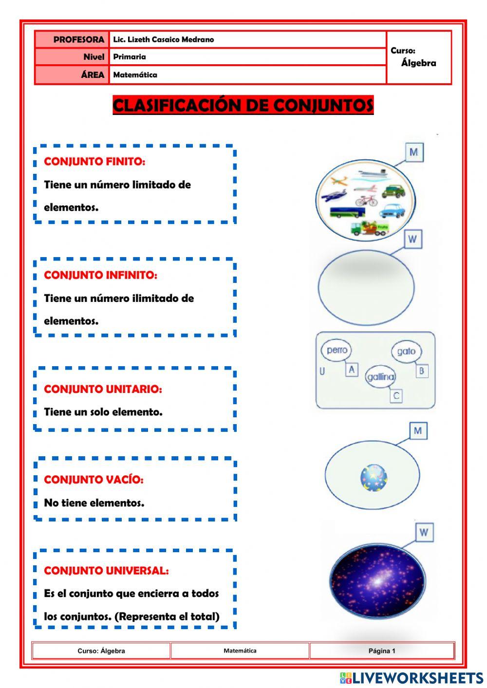 3° CLASIFICACIÓN DE CONJUNTOS online exercise for | Live Worksheets
