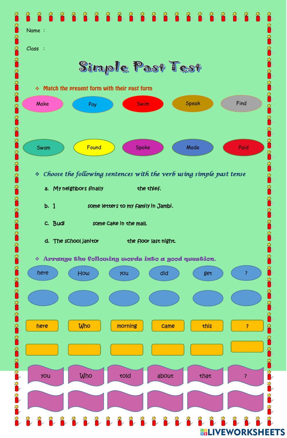Simple past online exercise for grade 2 | Live Worksheets