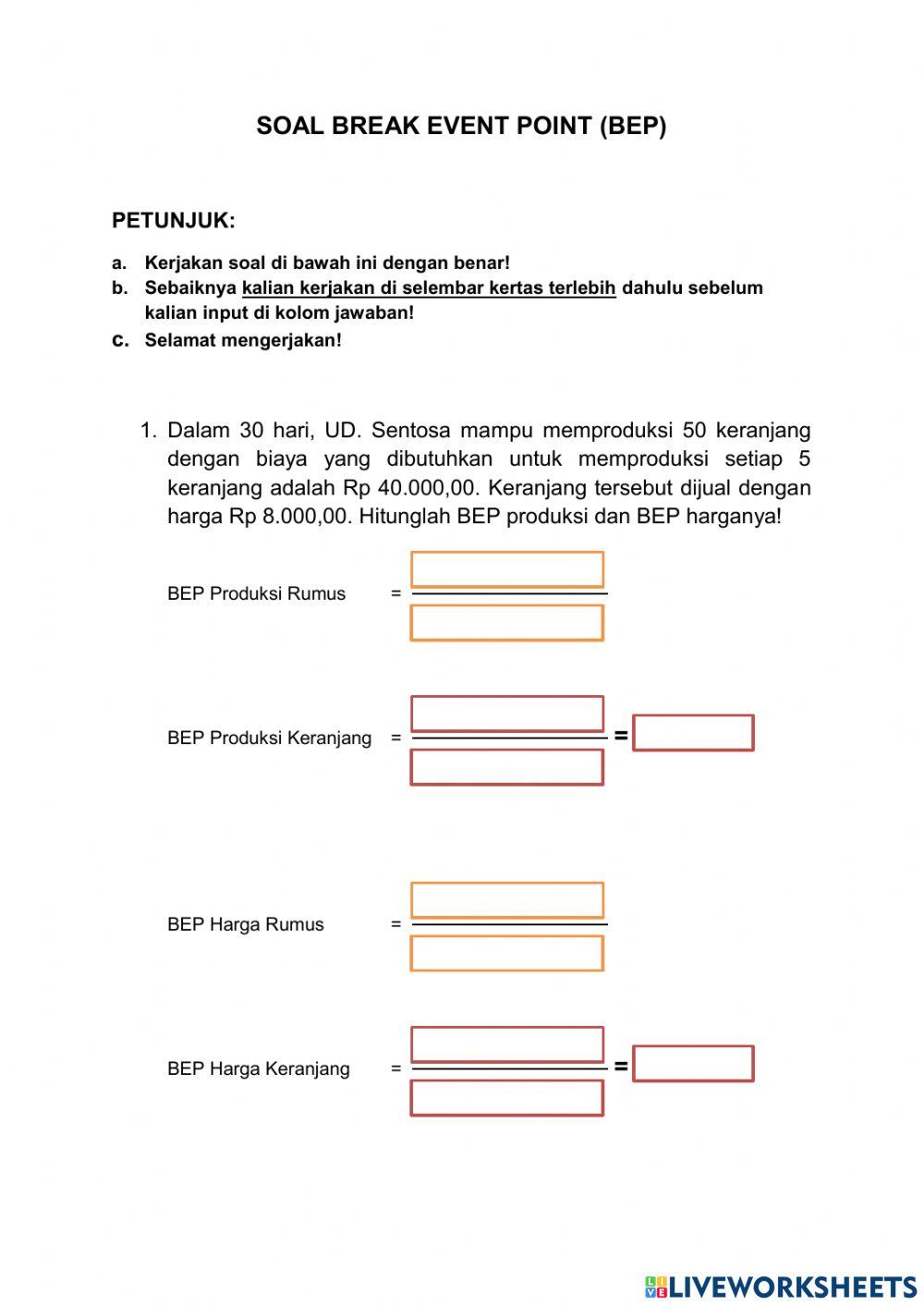 Latihan soal bep worksheet | Live Worksheets