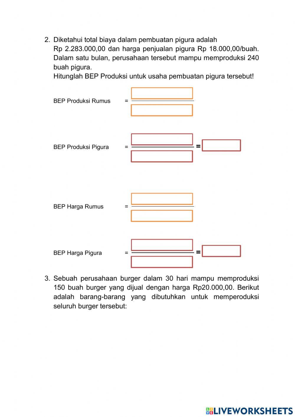 Latihan soal bep worksheet | Live Worksheets