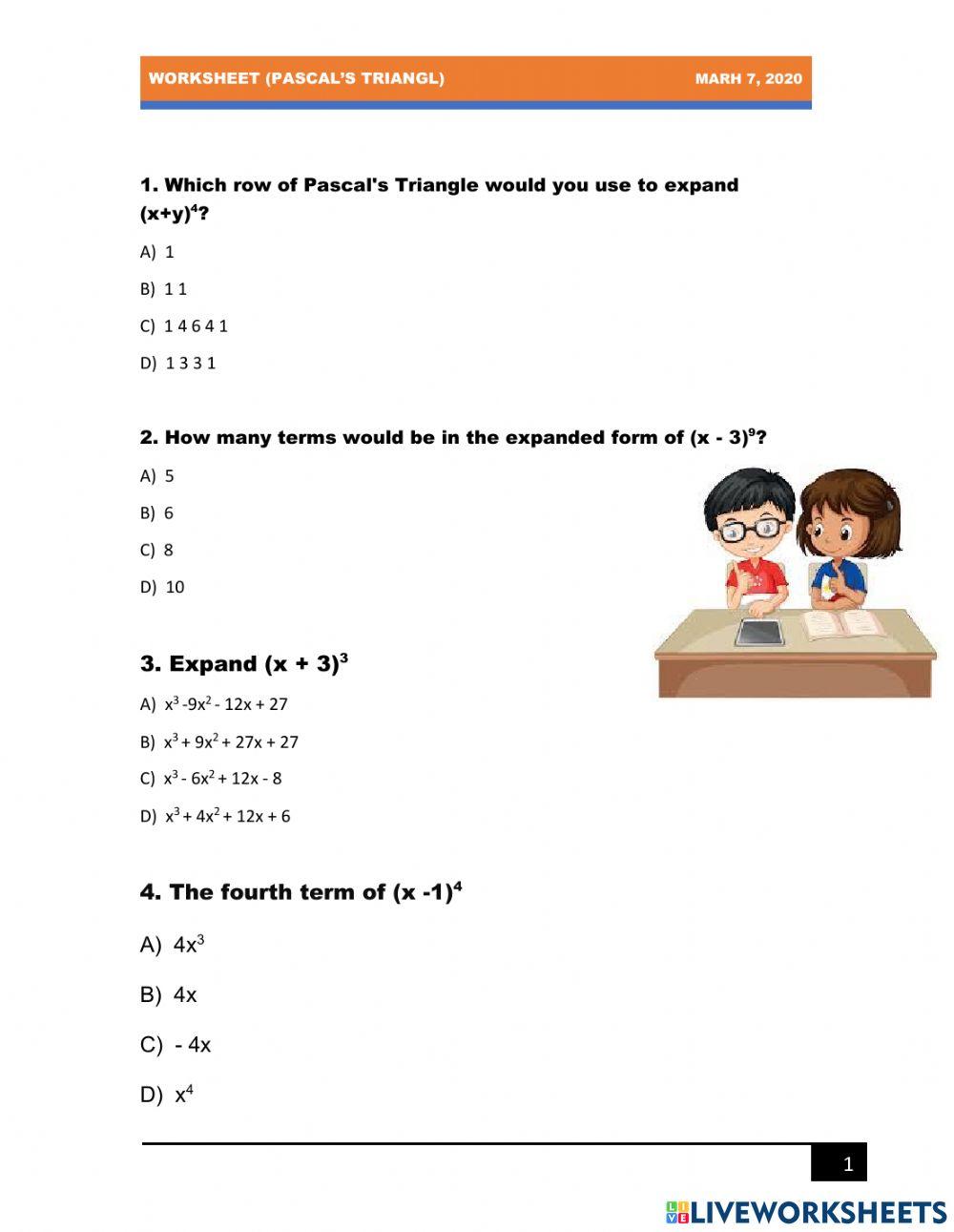 Pascal's Triang… | Free Interactive Worksheets | 6537657