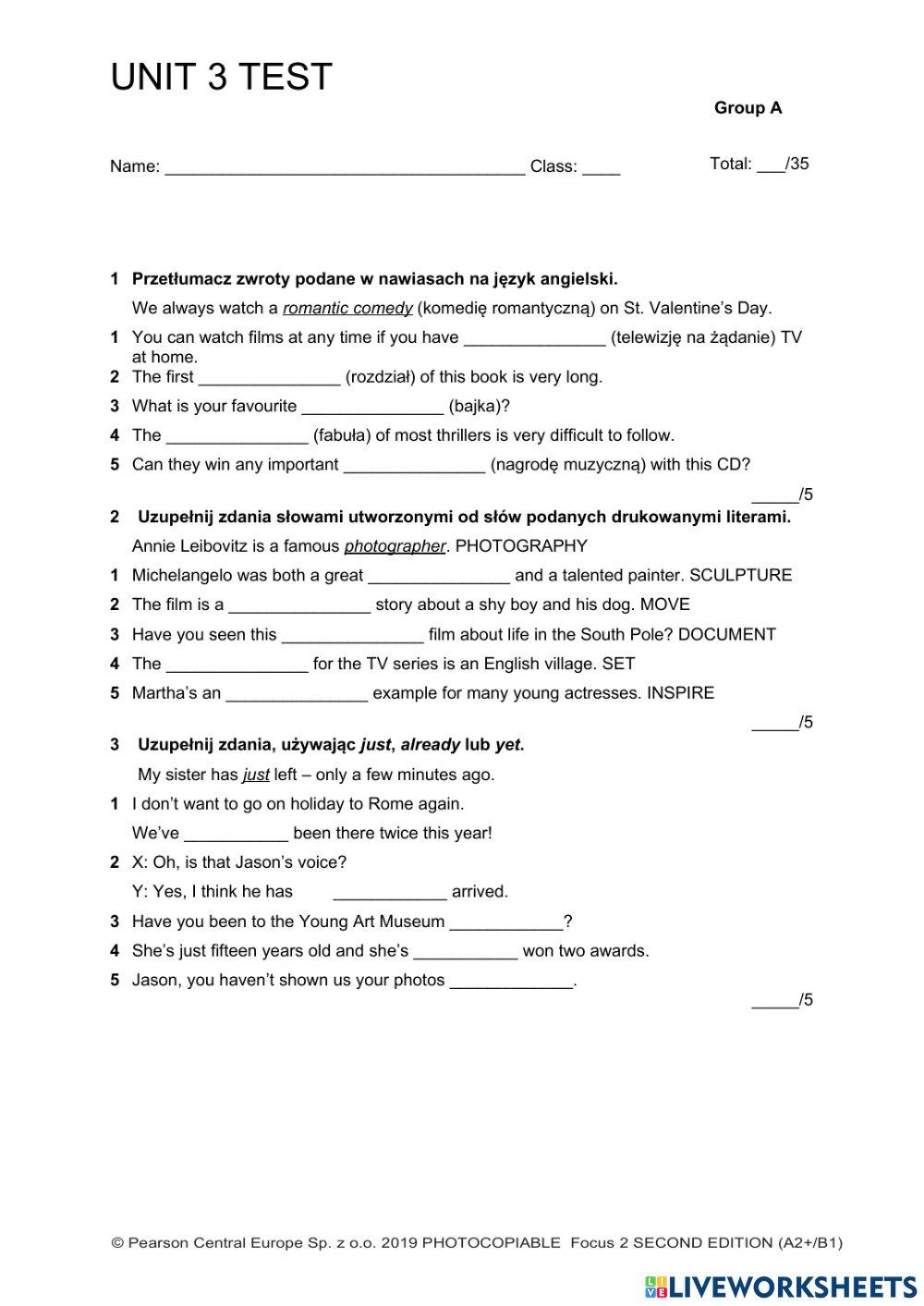 Focus 2 Unit 3 ILOA online exercise for | Live Worksheets