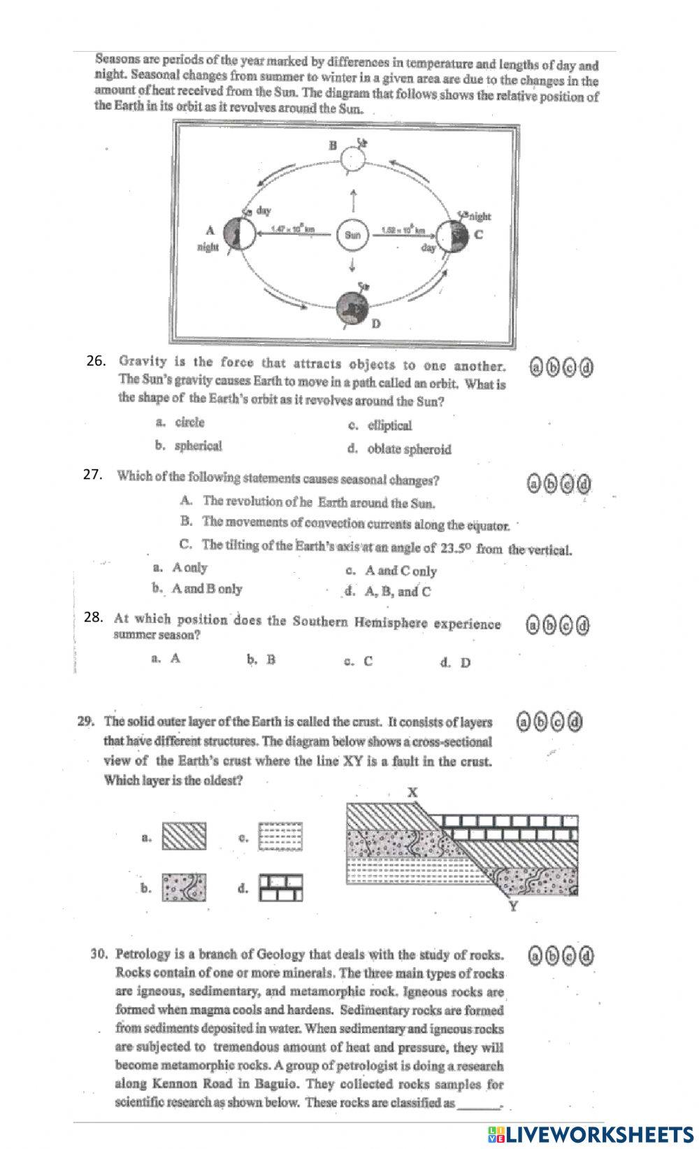 Post Test - NAT Science 6 worksheet | Live Worksheets
