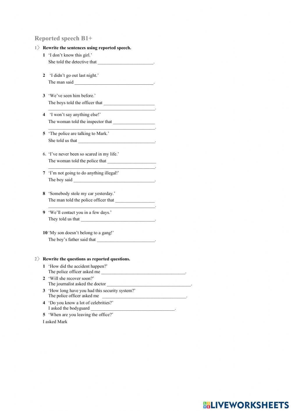 reported speech b1+ 6537790 | KatarzynaArtemiuk13 | Live