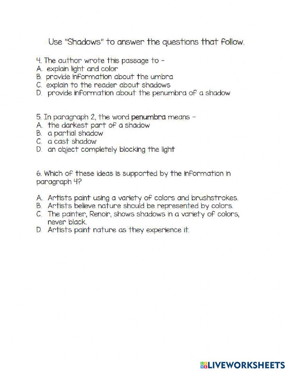 Shadows 1- 7 online exercise for | Live Worksheets