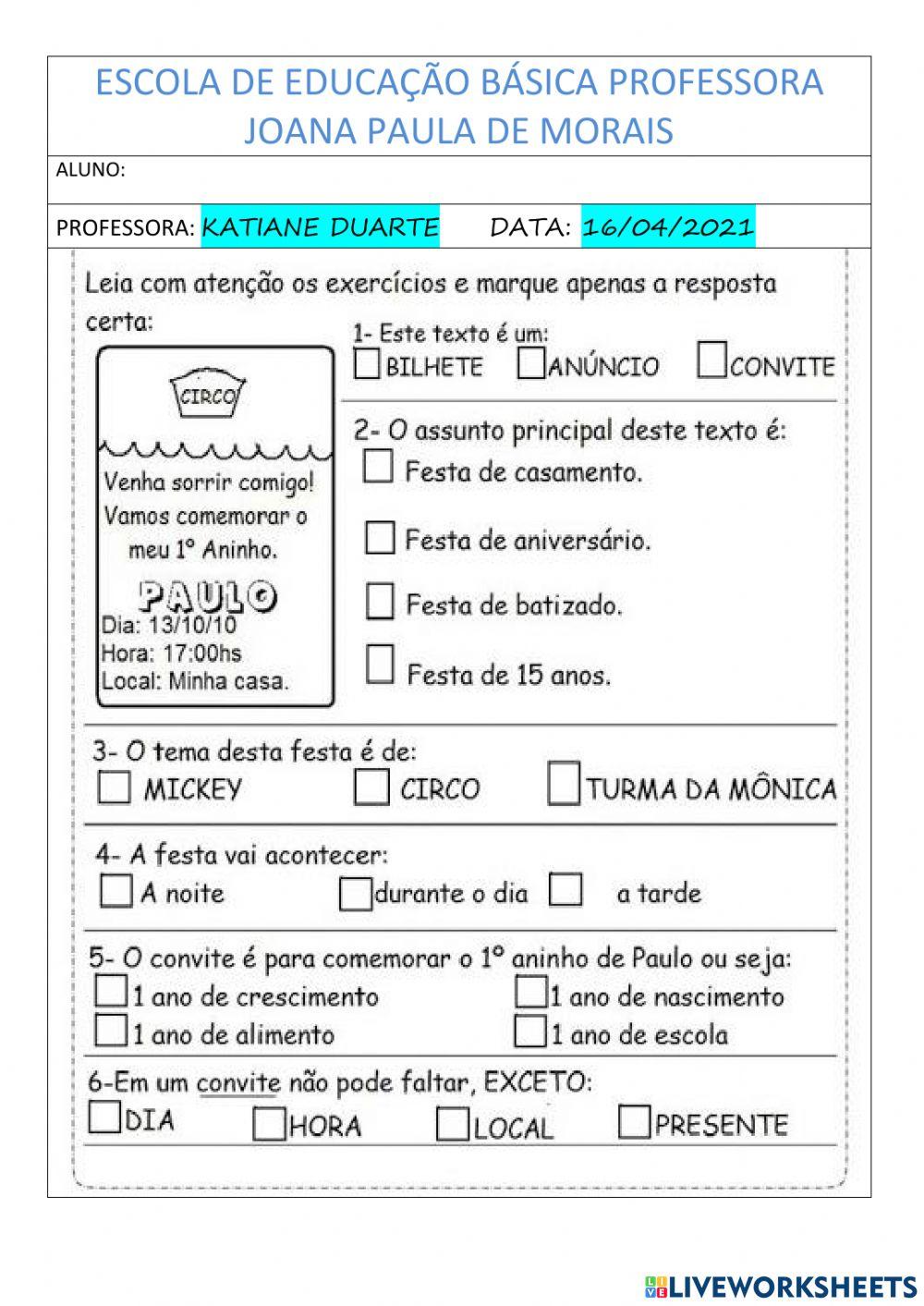 CONVITE 4958197 | Kat81 | Live Worksheets