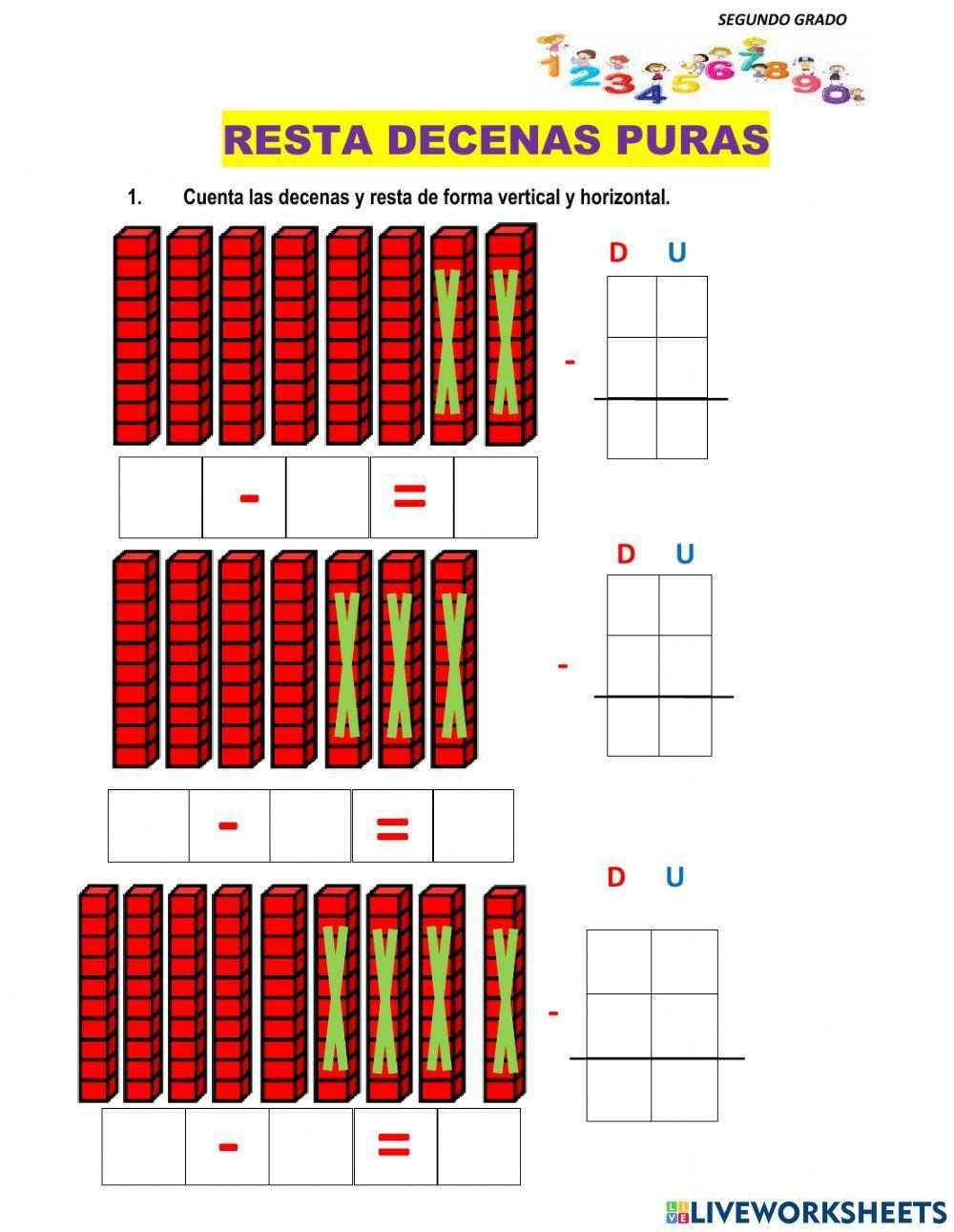 Hojas De Trabajo Para Restar Decenas Hojas De Trabajo Calcular Con
