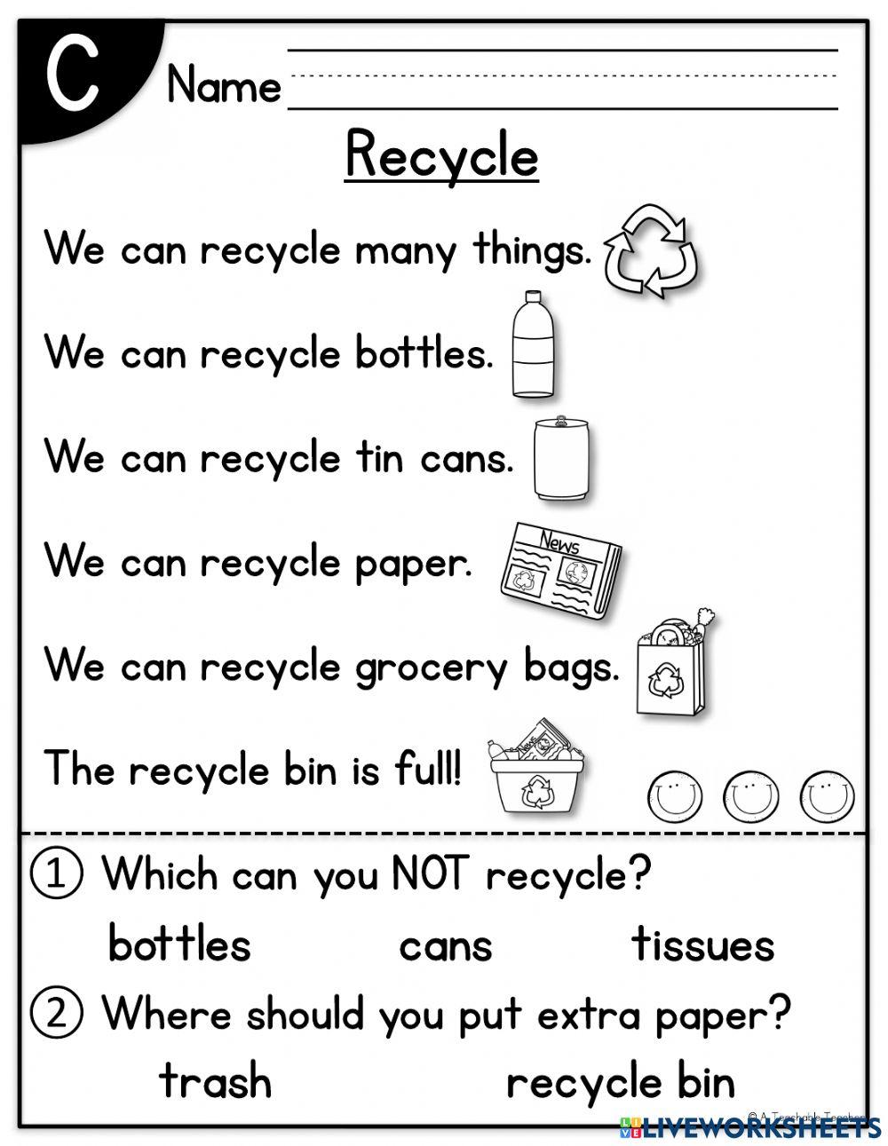 recycle reading… | Free Interactive Worksheets | 6538080