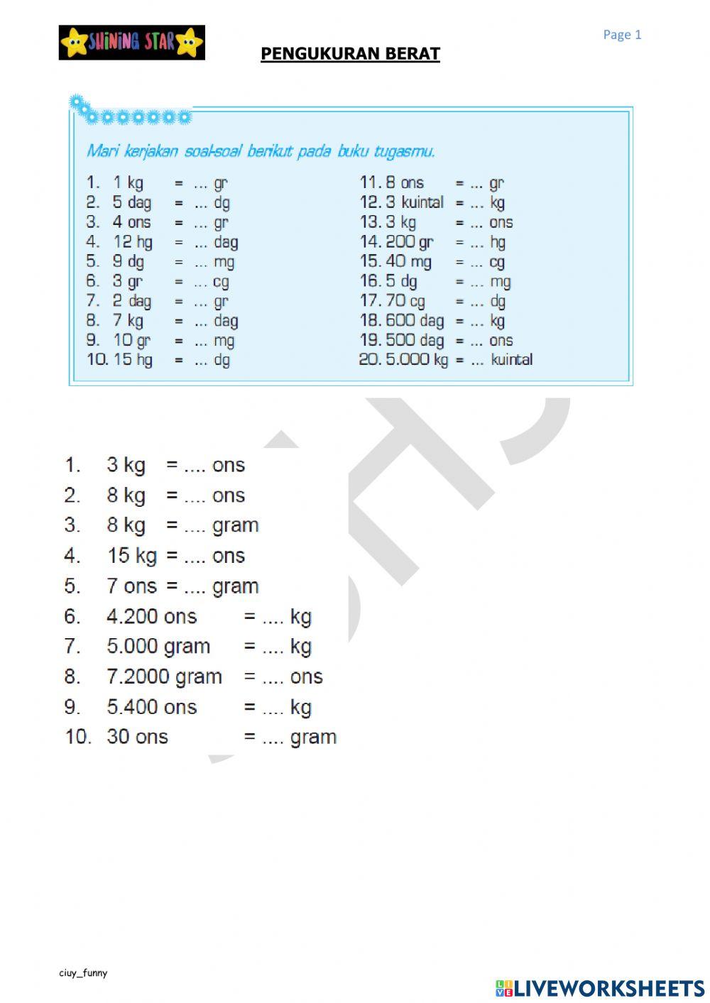 Pengukuran Berat | Free Interactive Worksheets | 913377