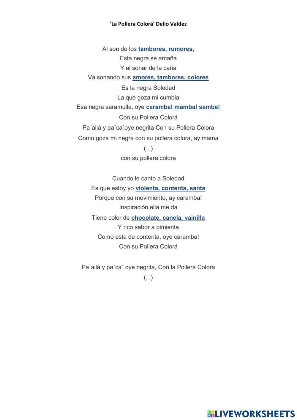 Pollera colora worksheet | Live Worksheets