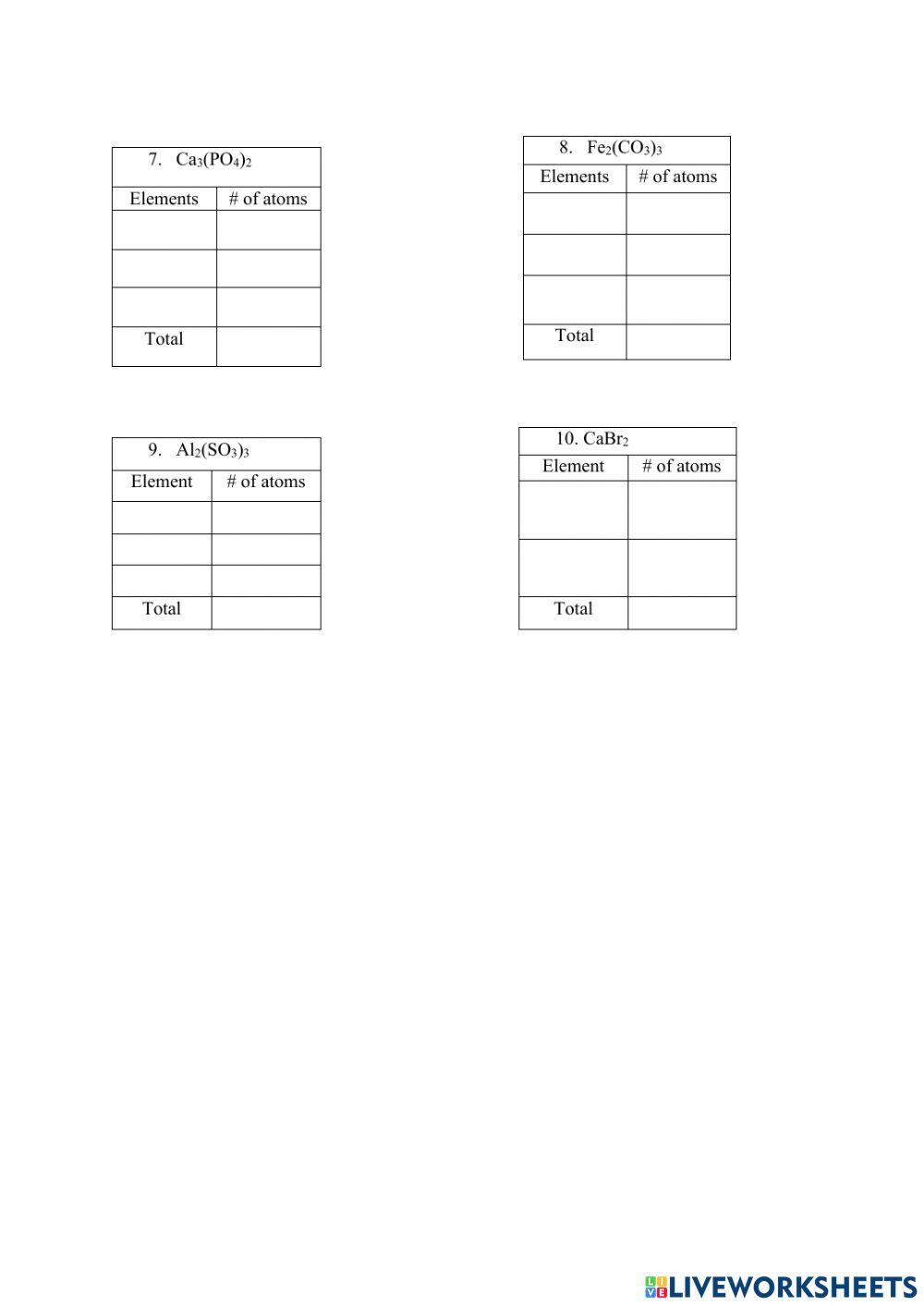 Counting Atoms Assignment online exercise for | Live Worksheets