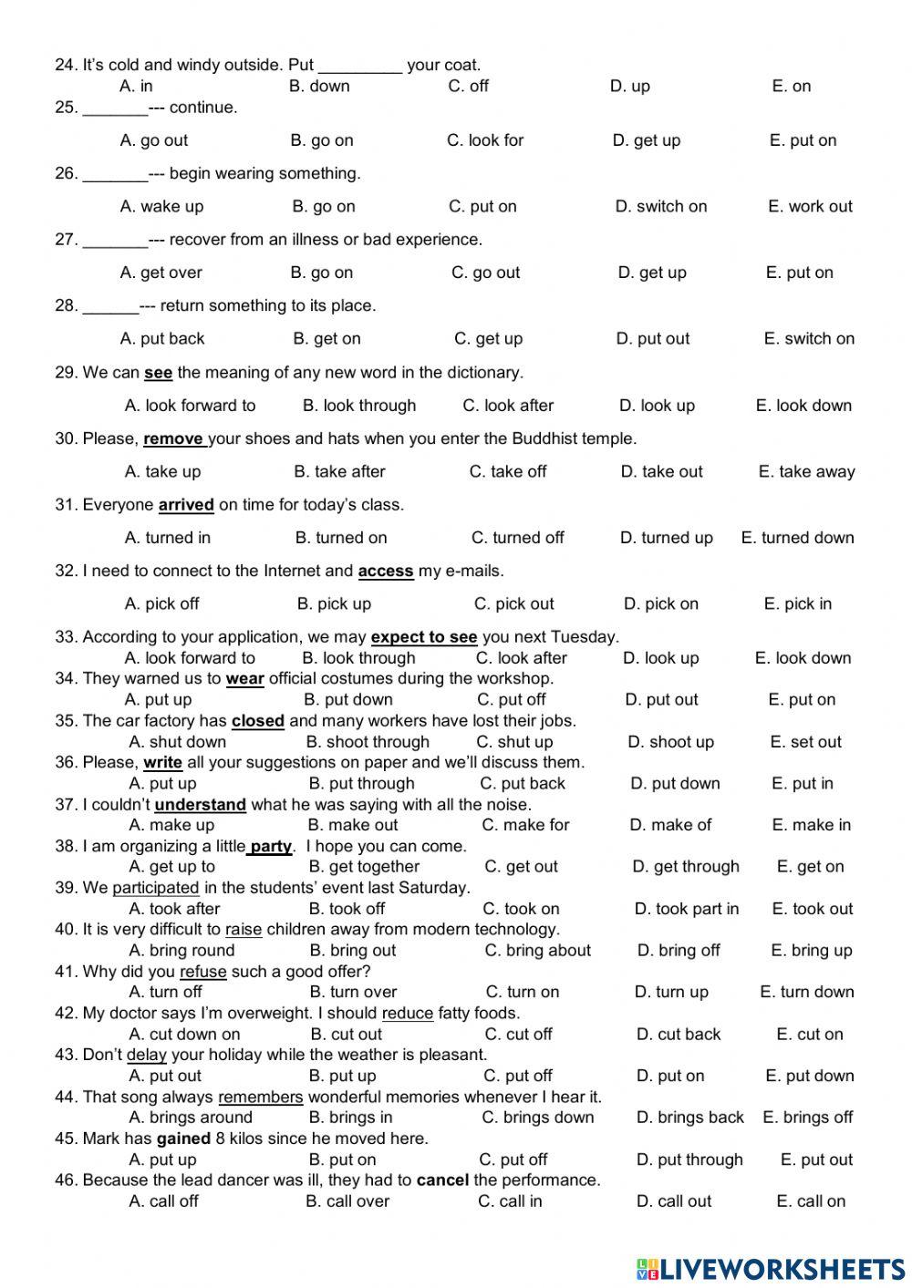 914252 | Phrasal verbs | Ariunjargal | LiveWorksheets