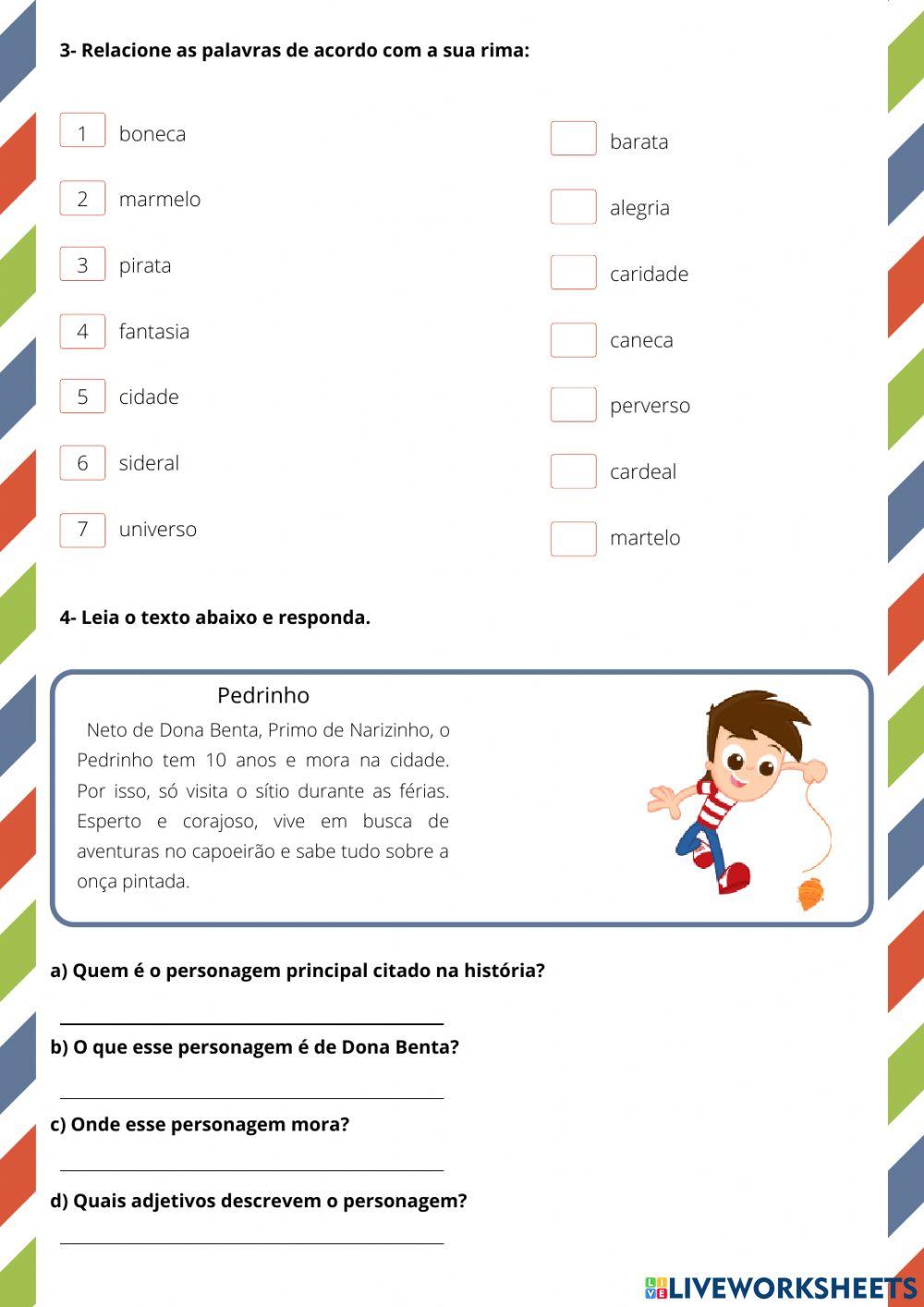 Atividade sobre o Sítio do Pica-Pau worksheet | Live Worksheets