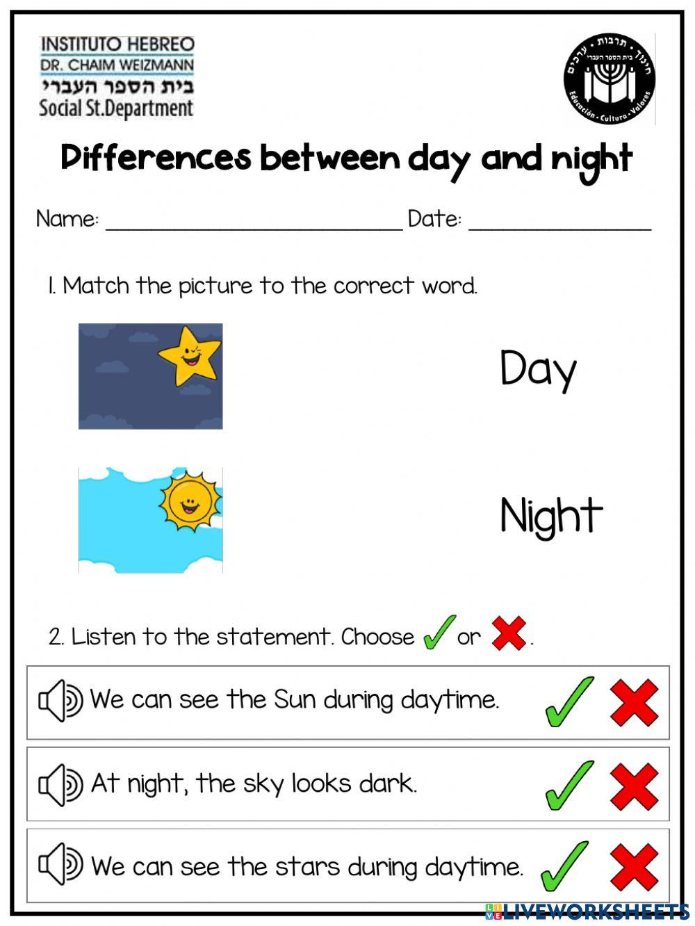 Daytime And Nighttime Worksheets Daytime And Nighttime Worksheets
