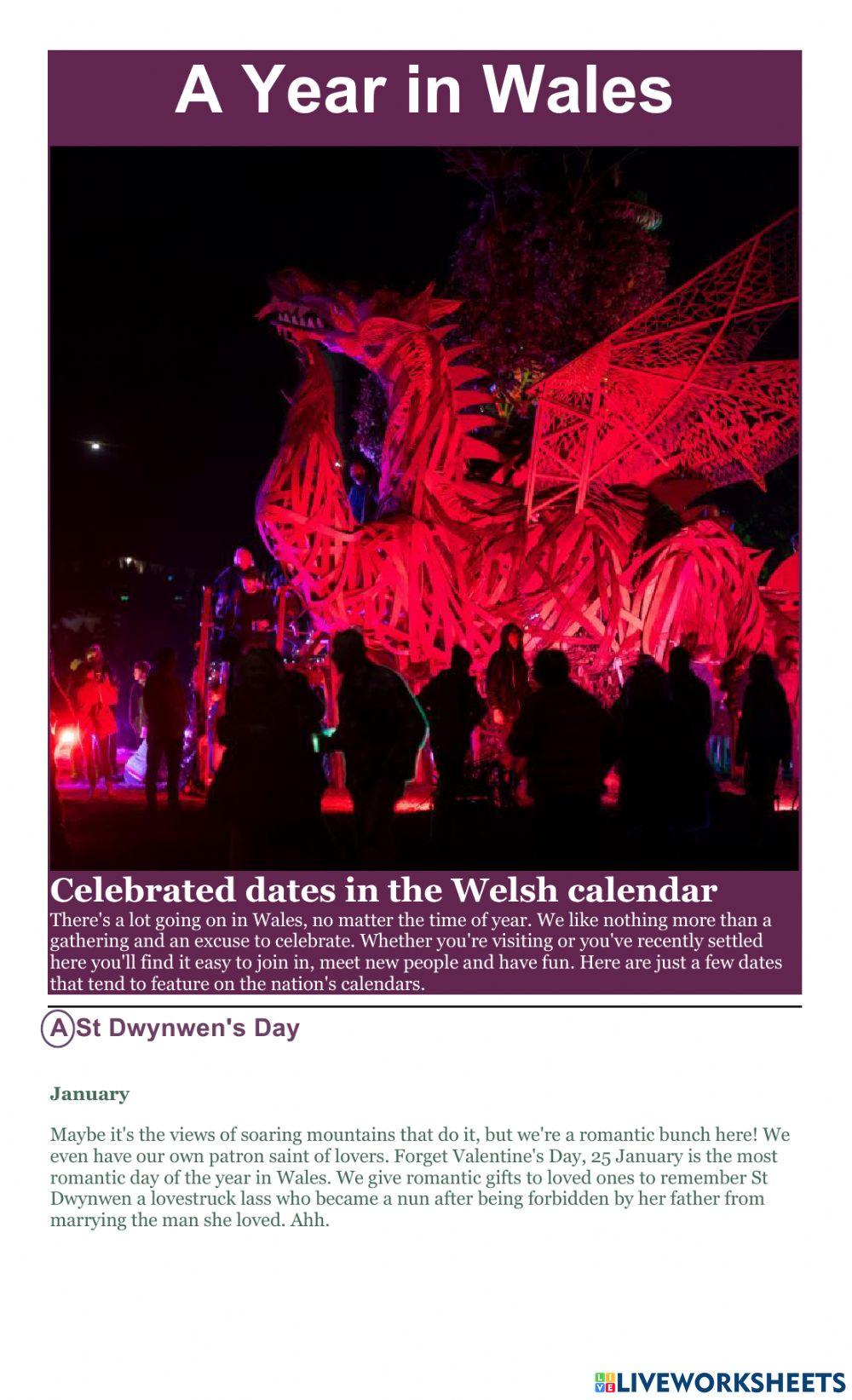 A Year in Wales worksheet | Live Worksheets