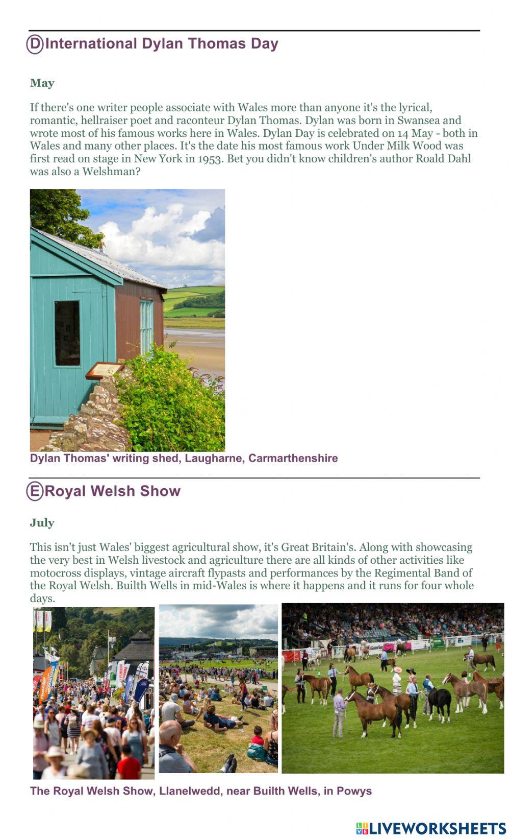 A Year in Wales worksheet | Live Worksheets