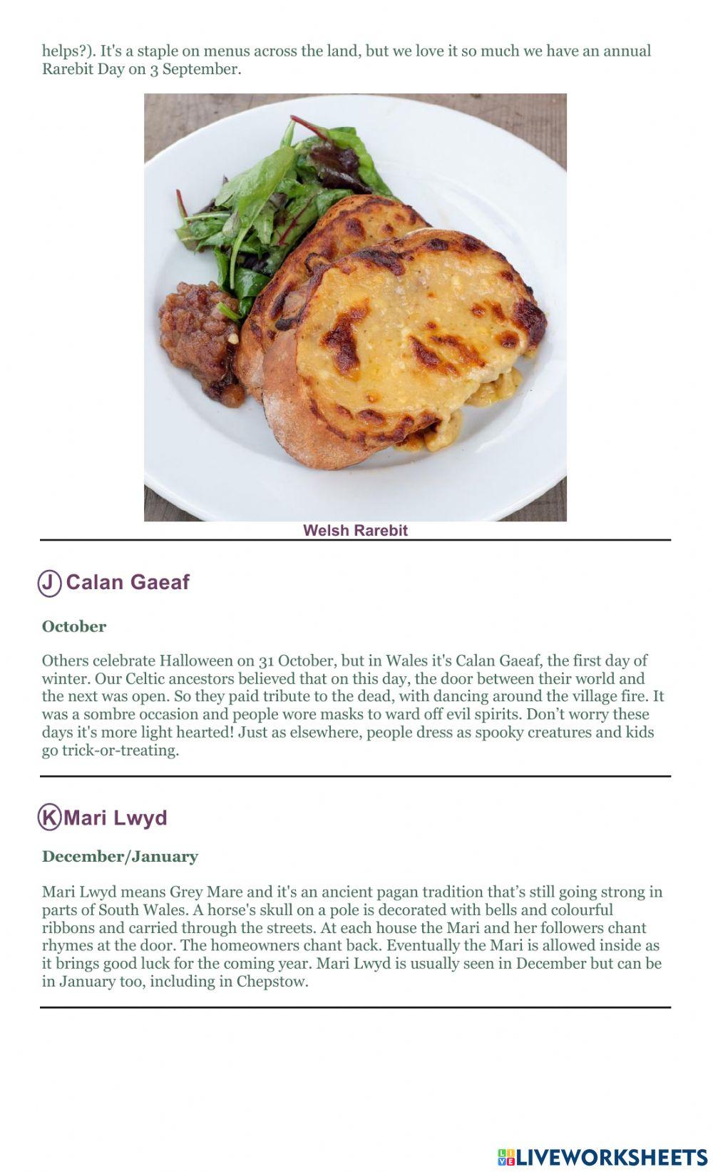 A Year in Wales worksheet | Live Worksheets