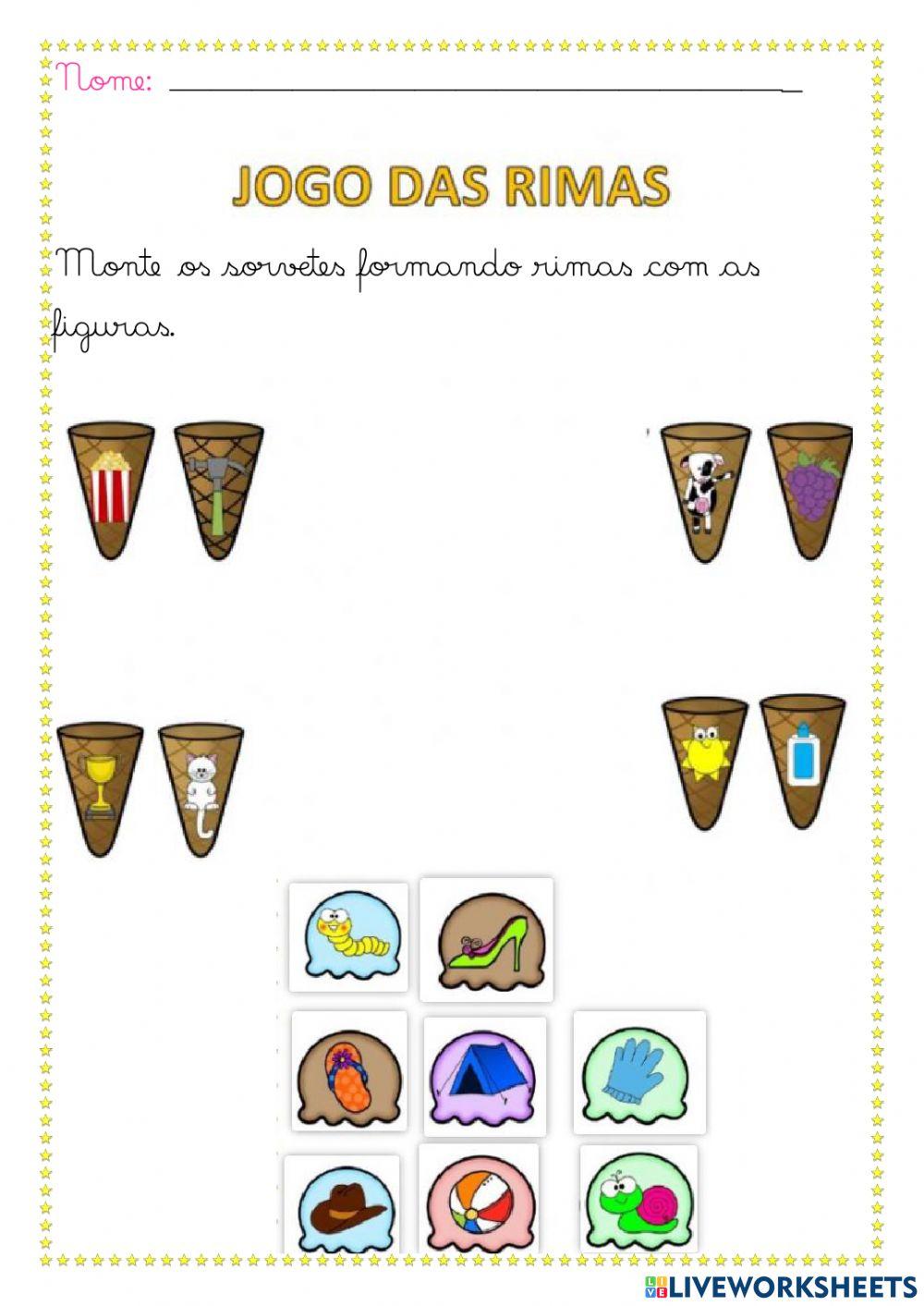 Atividade de rima worksheet | Live Worksheets