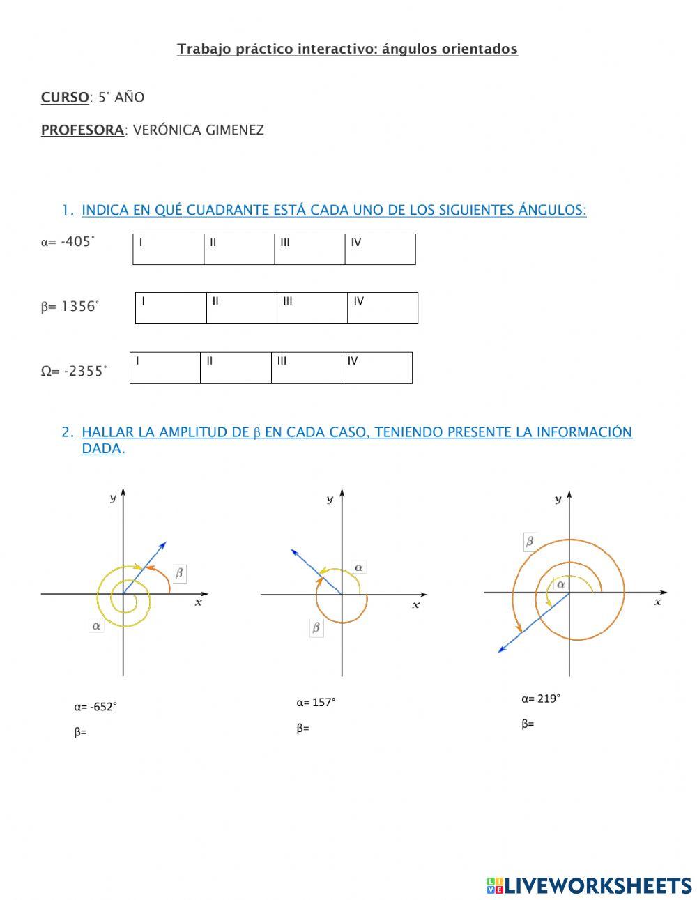 Ángulos orientados interactive worksheet | Live Worksheets