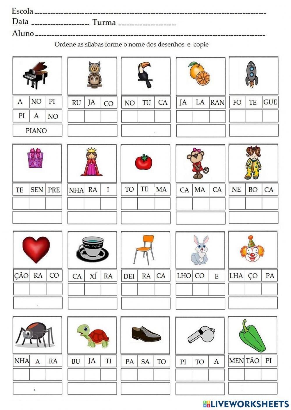 Ordenar sílabas | Free Interactive Worksheets | 915267