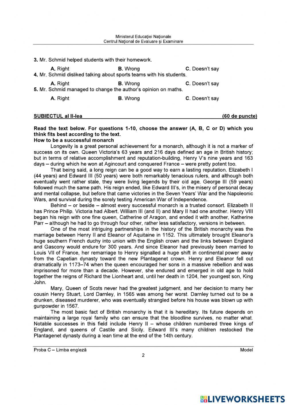 Bac Reading 2019 Model 915400 | TeachAna_Maria | Live