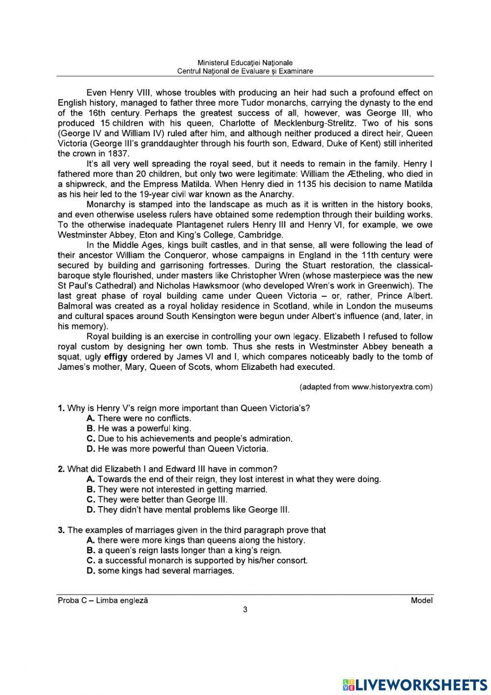 Bac Reading 2019 Model 915400 | TeachAna_Maria | Live