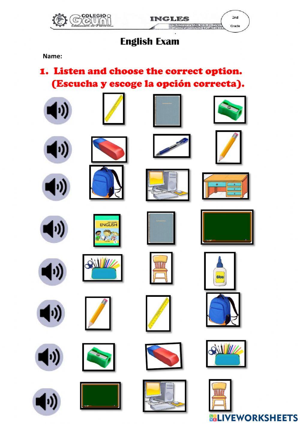 Classroom objects online exercise for 2nd Grade | Live Worksheets