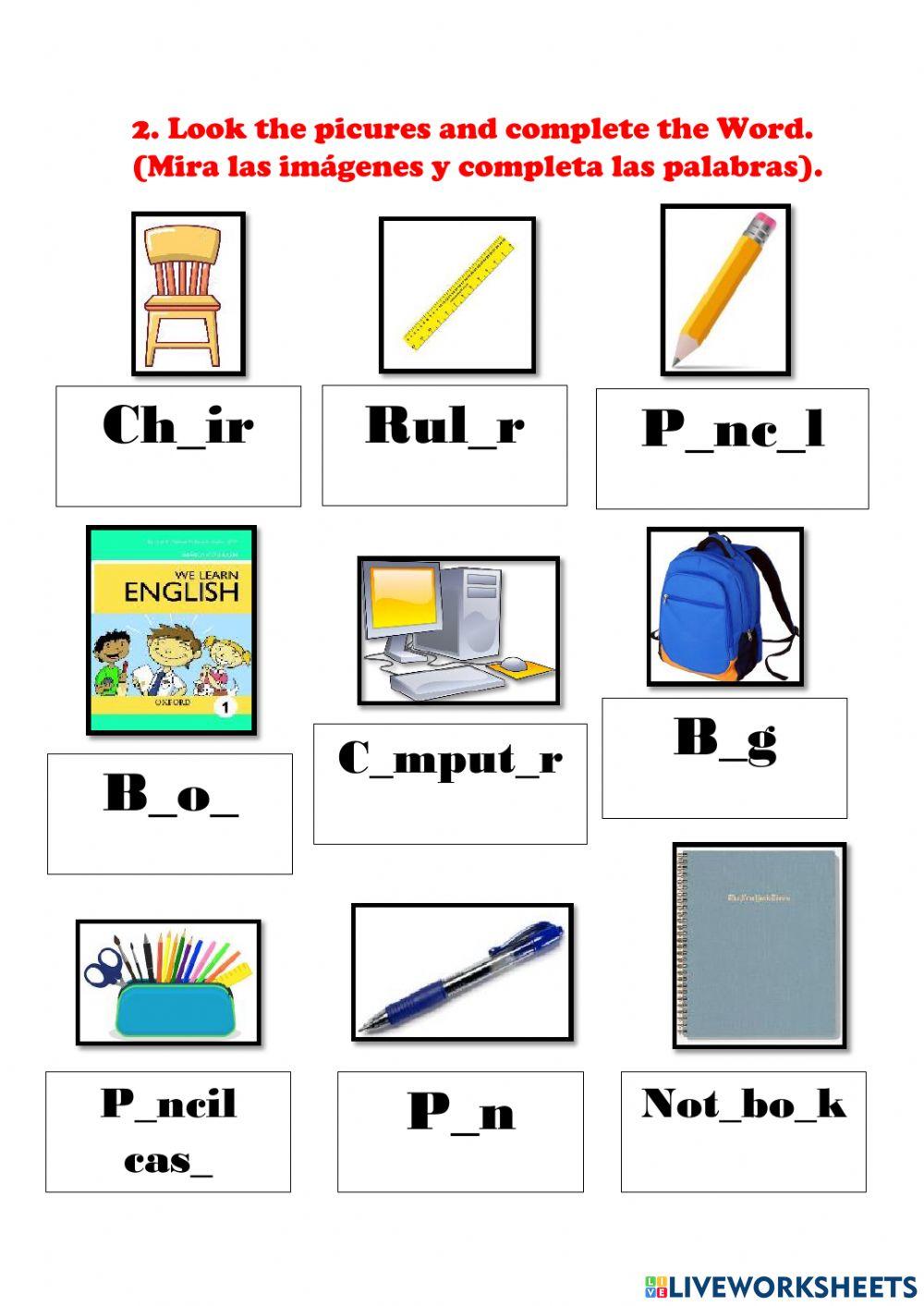 Classroom objects online exercise for 2nd Grade | Live Worksheets