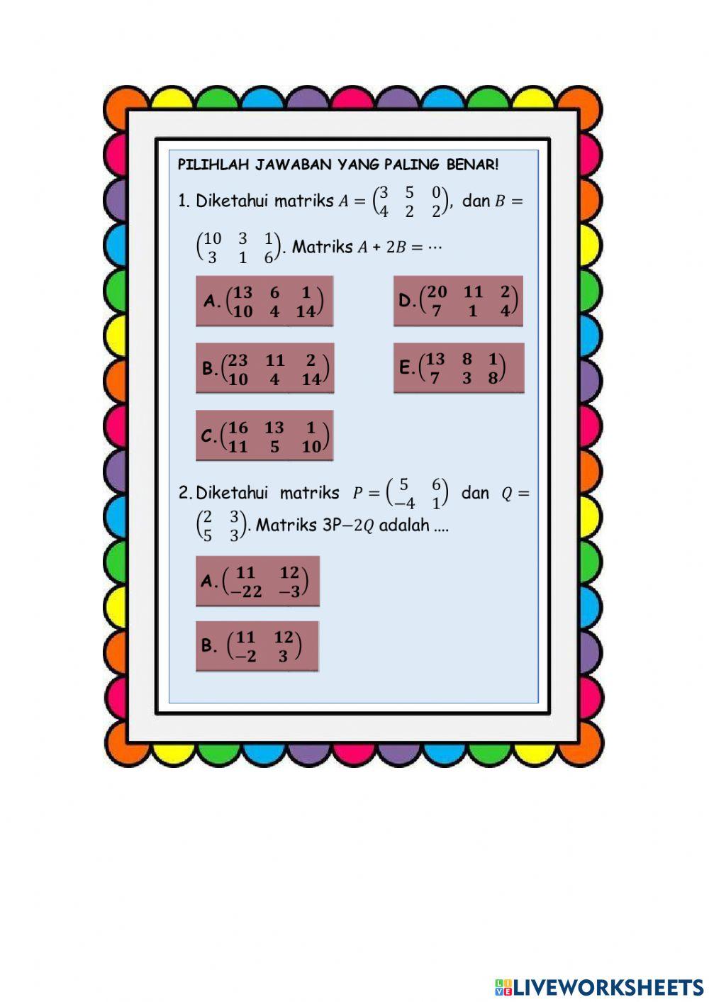 Tes Evaluasi 2 Matriks X RPL 1 worksheet | Live Worksheets