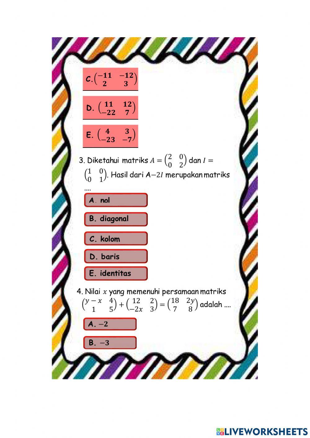 Tes Evaluasi 2 Matriks X RPL 1 worksheet | Live Worksheets