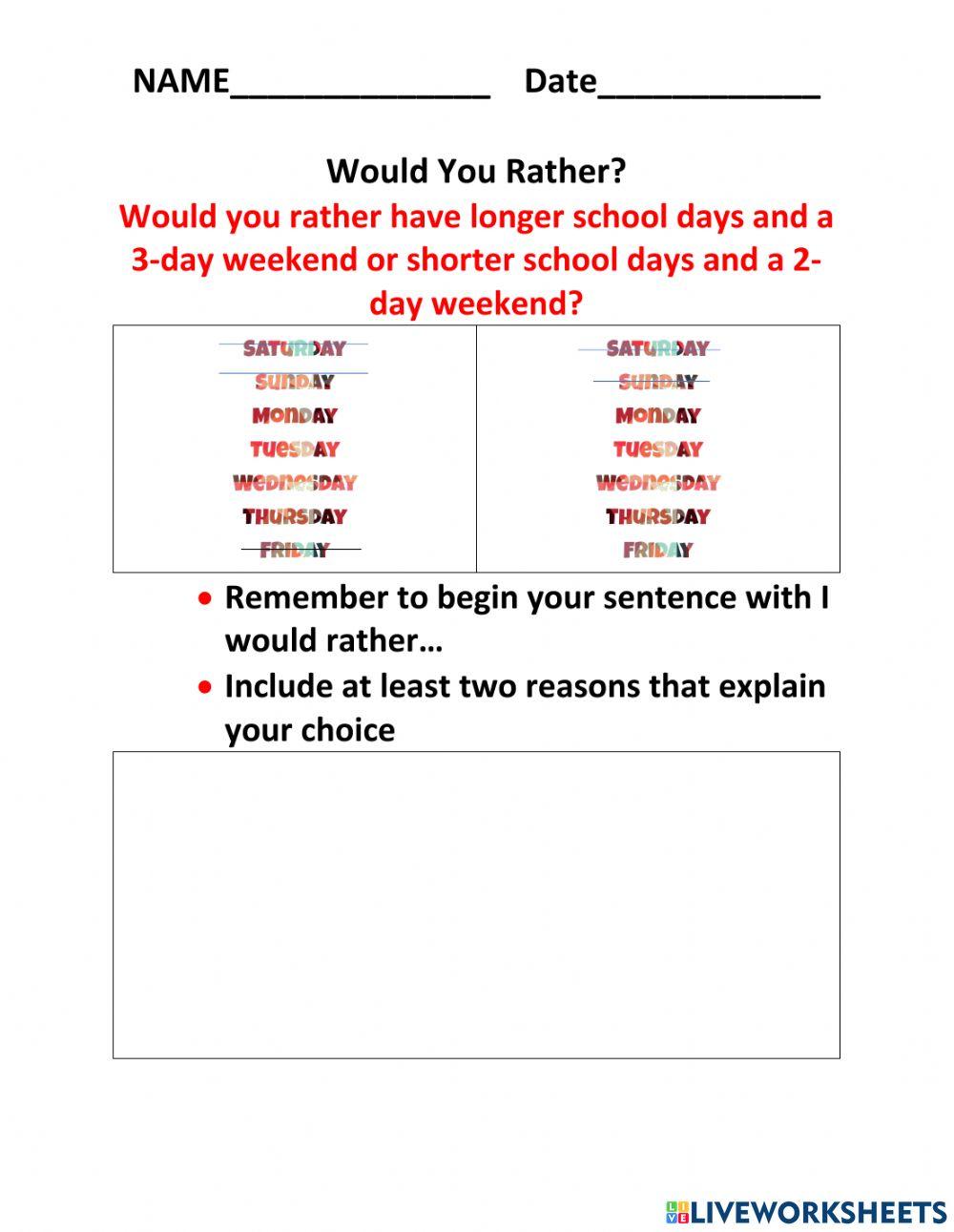 Would you rather free online exercise | Live Worksheets