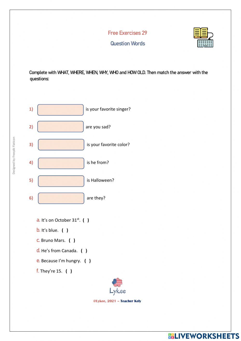 QuestionWords online exercise for Beginner | Live Worksheets