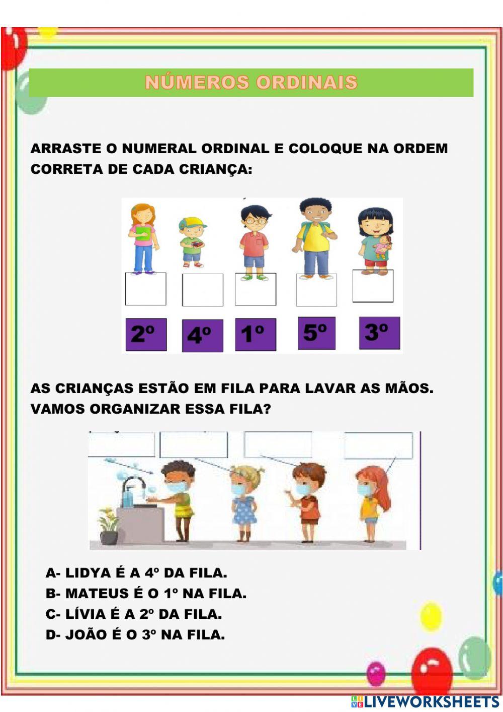 Números ordinais online pdf activity | Live Worksheets
