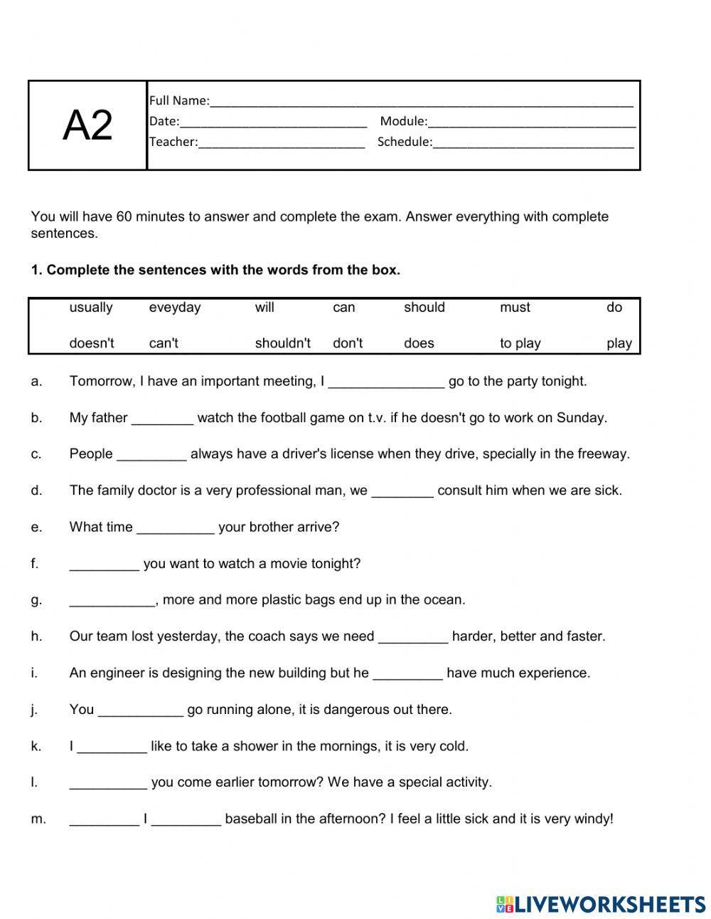 Exam A2-1 1153119 | Imperia New Horizons