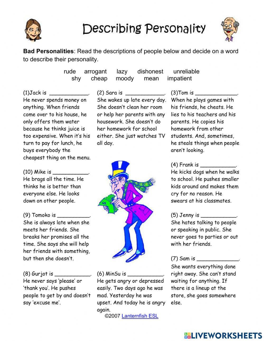 Describing Pers… | Free Interactive Worksheets | 6541665