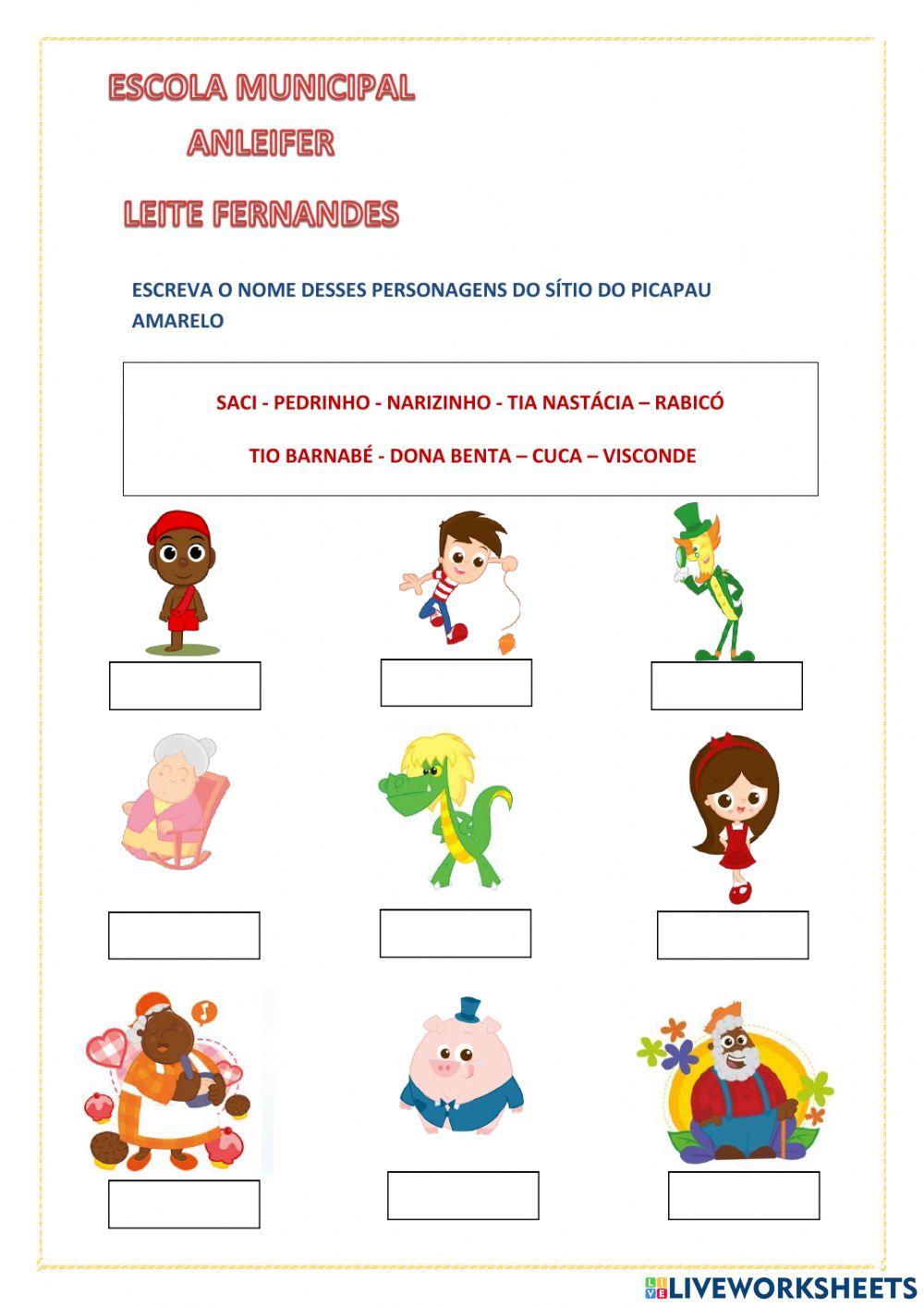 Atividade sobre o Sítio do Pica-Pau interactive worksheet | Live Worksheets