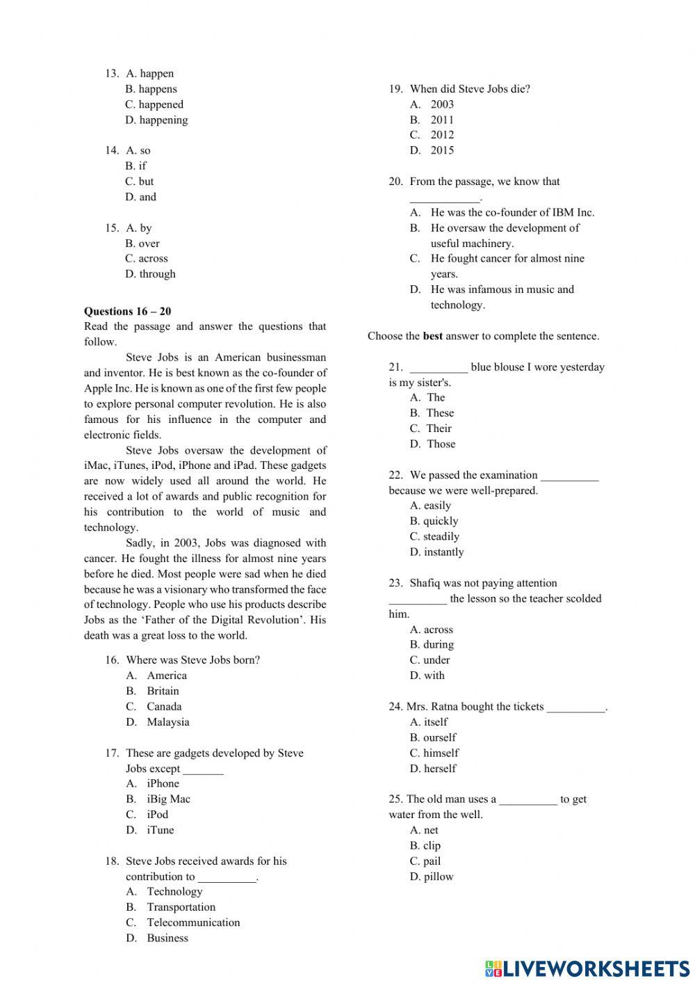 Section a exercise UPSR 917520 | CIKGU SHAH | Live