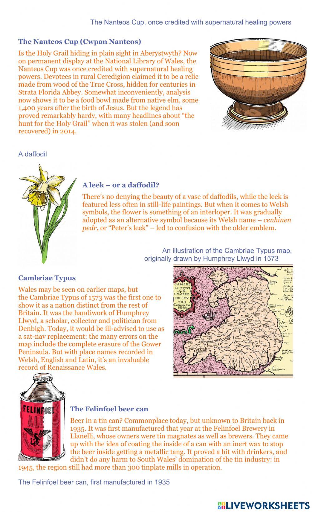 A history of Wales in 10 objects worksheet | Live Worksheets