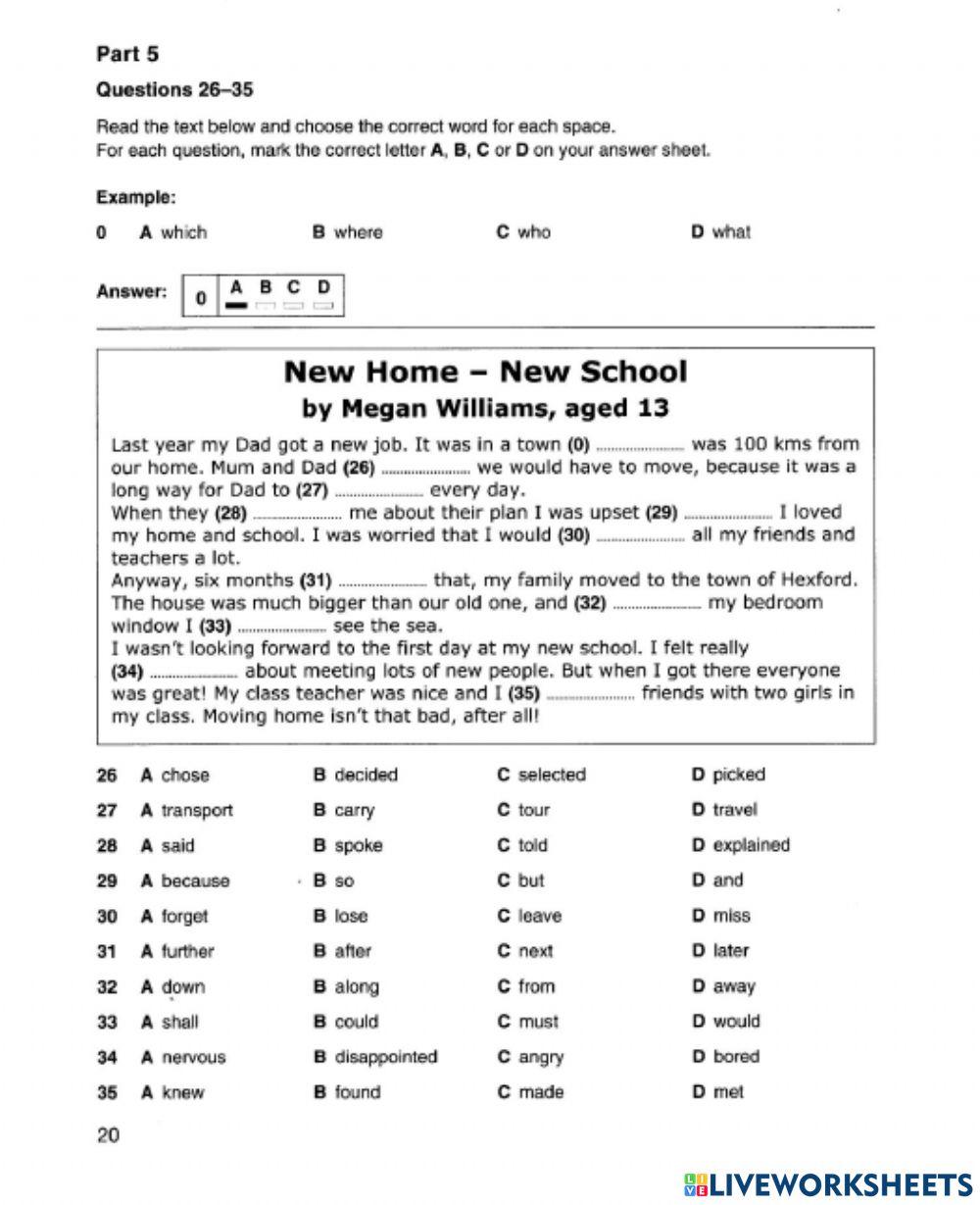 PET, Reading part 5 2963255 | MrLorenz | Live Worksheets