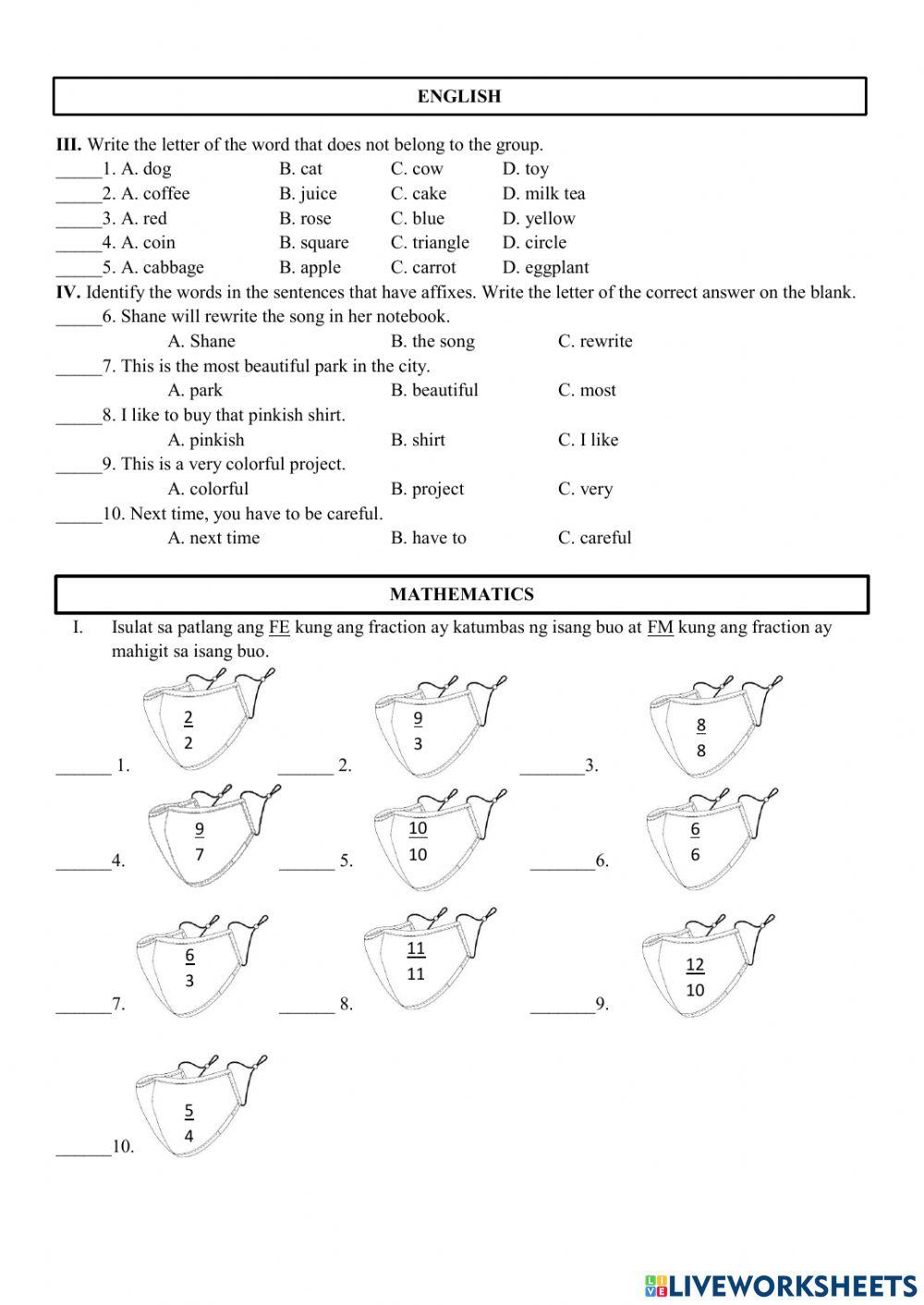 SUMMATIVE TEST 1 - QUARTER 3 (PART 2) online exercise for | Live Worksheets