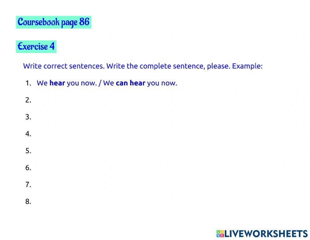 Page 86, exercises 4, 5, 6 worksheet | Live Worksheets