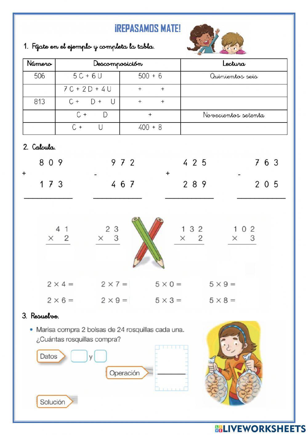 Repaso mate 2º | Free Interactive Worksheets | 918314
