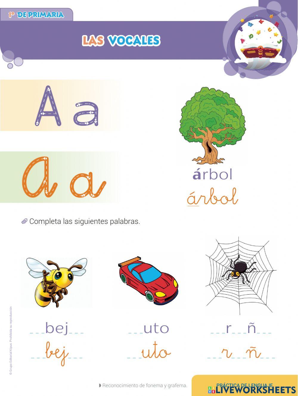 1ro Primaria COM-LEN Vocal A worksheet | Live Worksheets