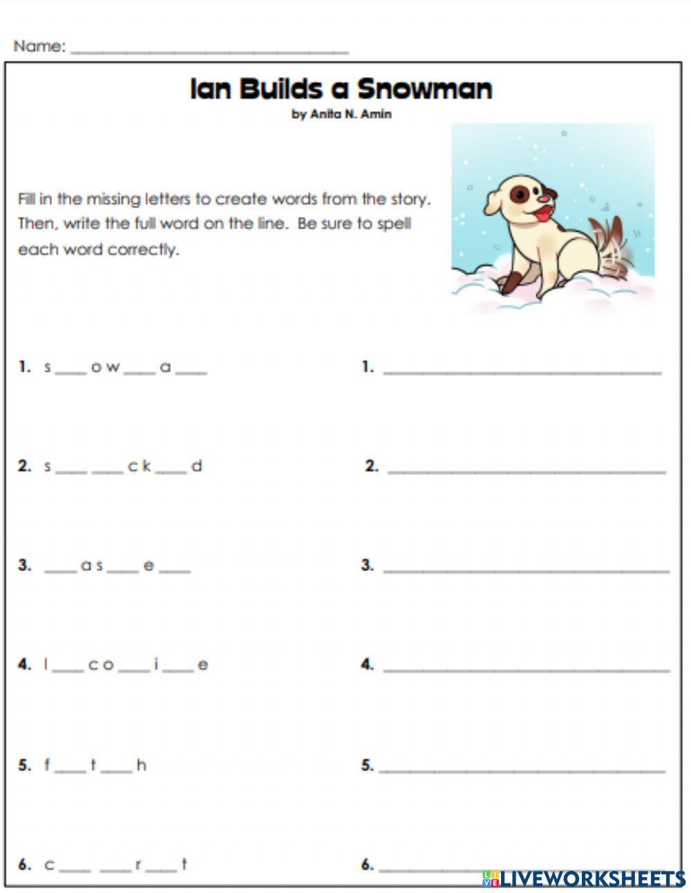 OD2-Week 2-Reading-Ian builds a snowman1 worksheet | Live Worksheets