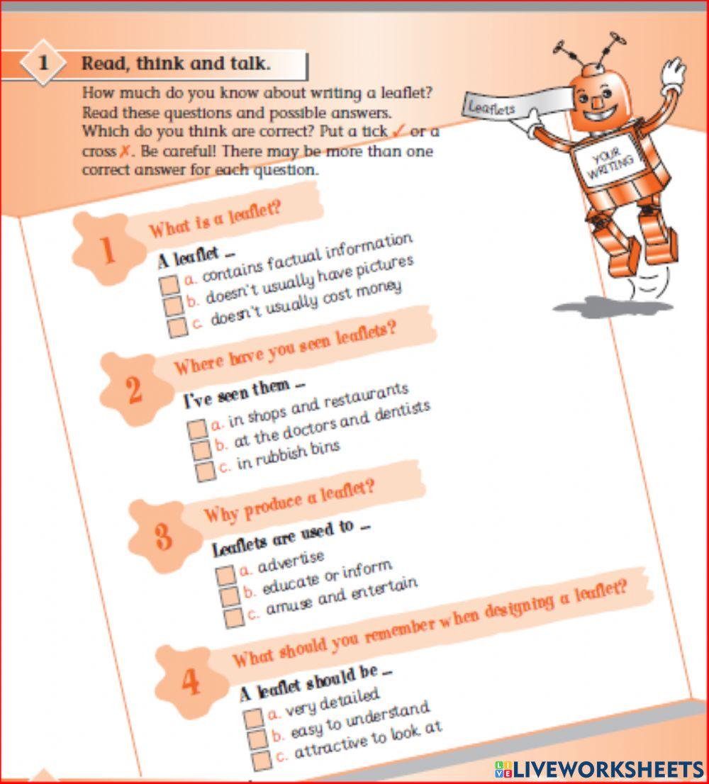 Leaflets writing | Free Interactive Worksheets | 919375